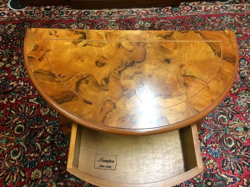 Vintage Burl Walnut Hall Table, Half Moon Table