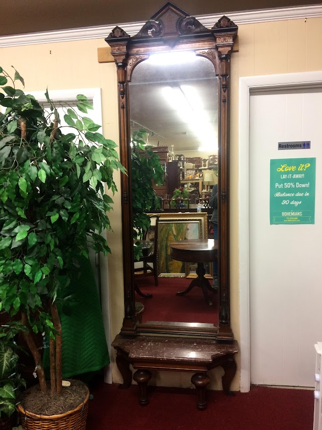 Antique Pier Mirror, Victorian Pier Mirror Walnut, Marble Base