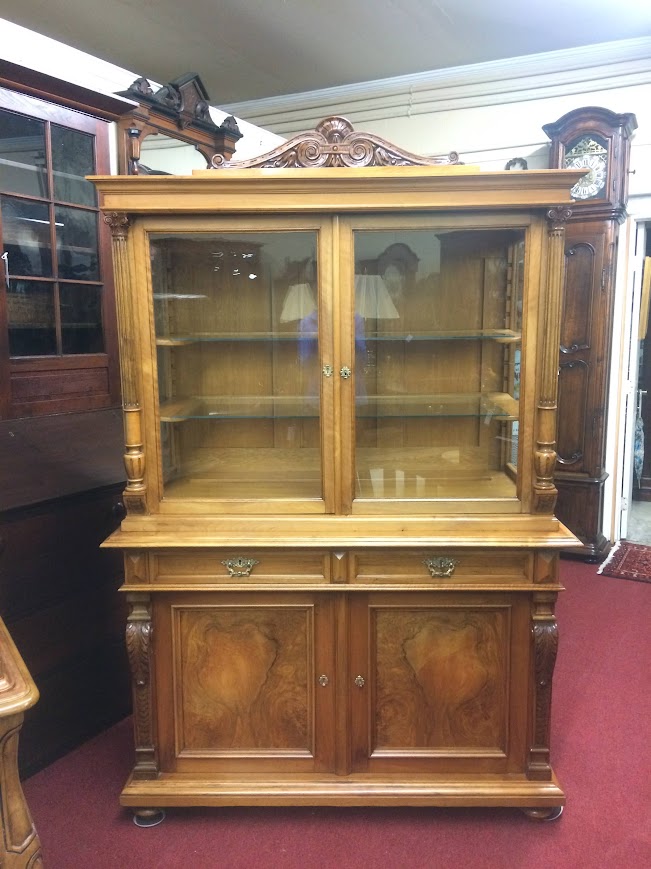 European Display Cabinet, Walnut Cabinet, Glass Top Cabinet