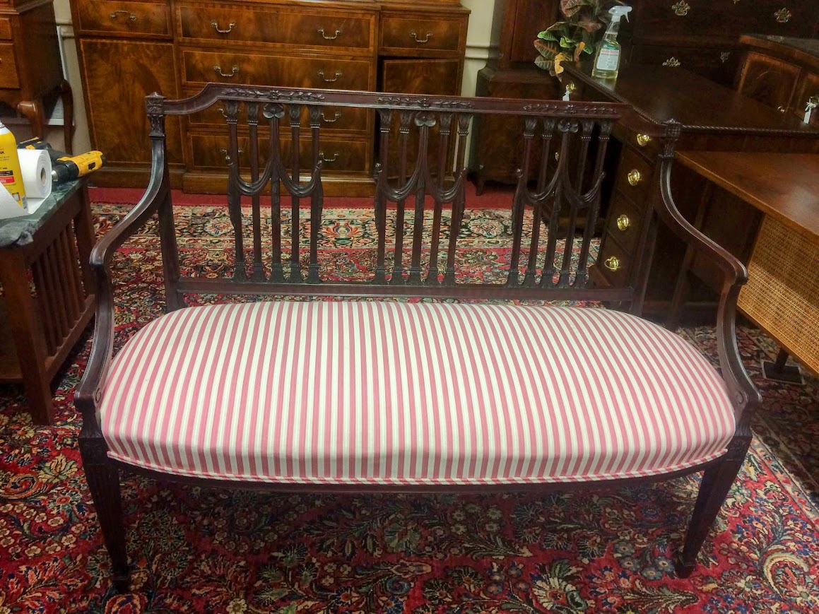 Best Price Vintage Settee, Hepplewhite Style Settee, Striped Bench For Sale